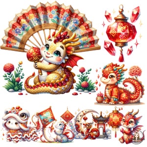 Cute Dragon Crystal Clipart, Chinese New Year Watercolor Clipart, Lion ...