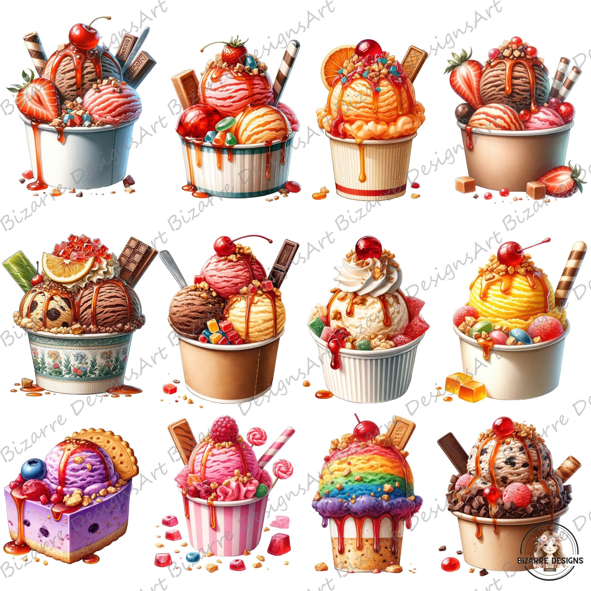 Ice Cream Summer Clipart, Ice Cream Watercolor Clipart, Sweets Clipart ...