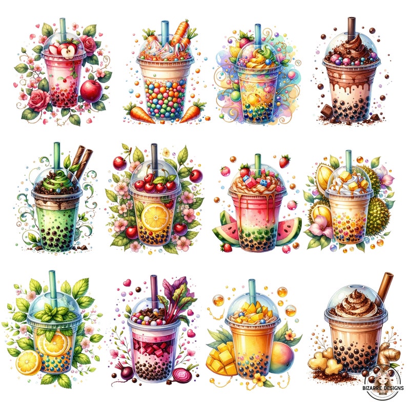 Bubble Tea Kawaii Clipart, Cute Bubble Tea Clipart, Boba Tea Clipart ...