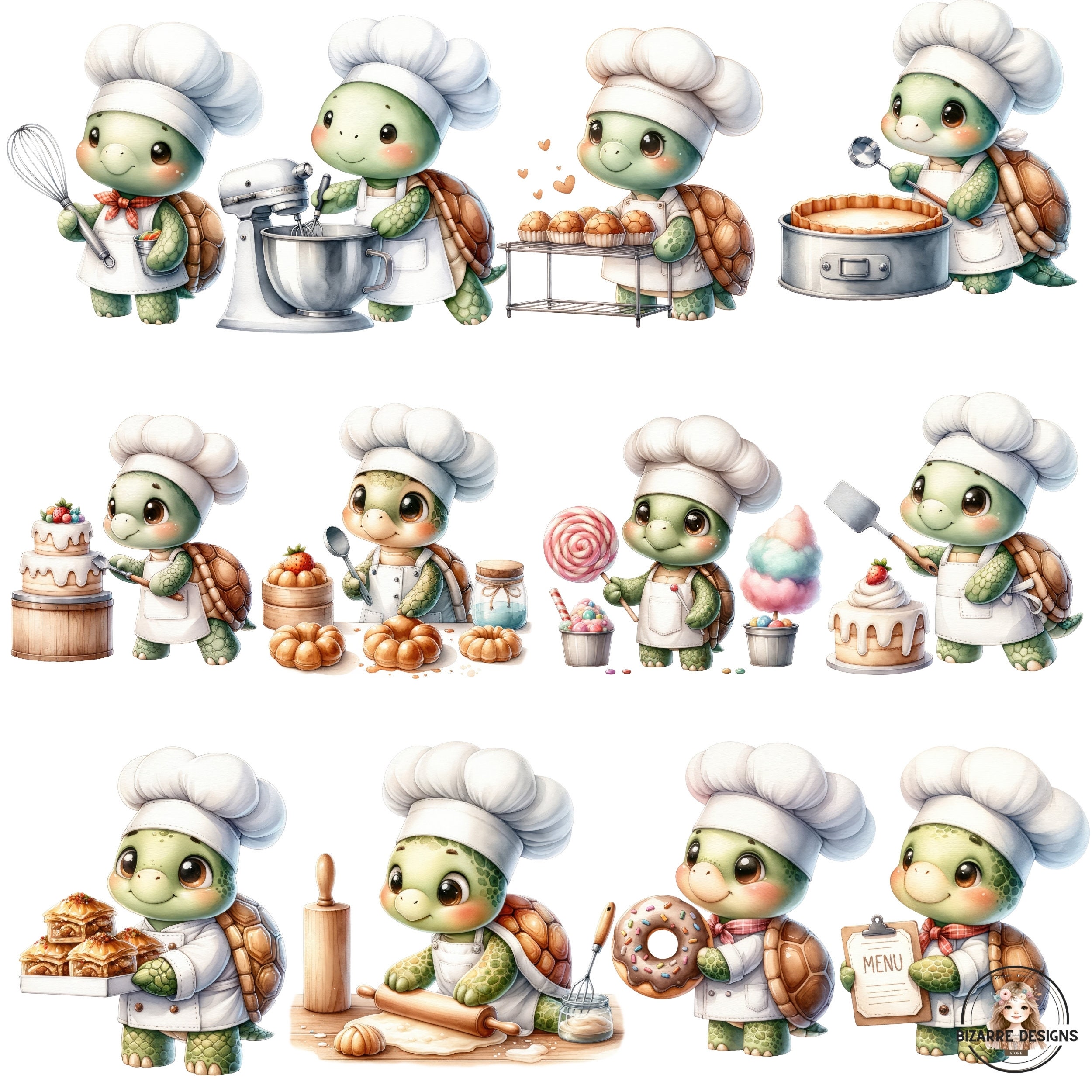 Turtle Chef Clipart, Adorable Turtle Cooking Pngs Collection, for ...