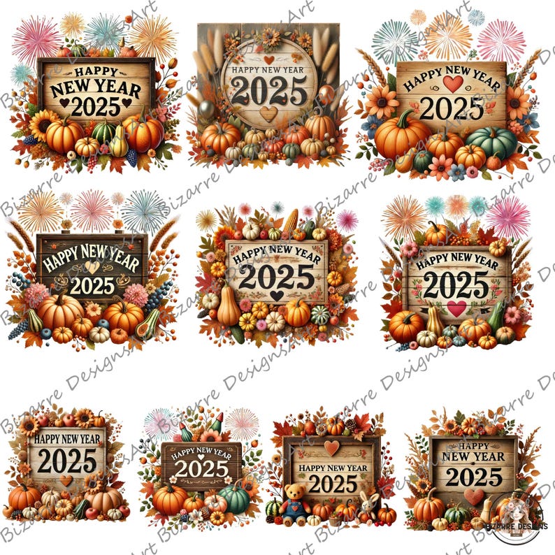 Fall Happy New Year 2025 Clipart, Autumn Harvest, Fall Leaves Print ...