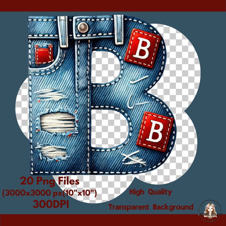 Denim Alphabet Clipart, Watercolor Denim Clipart, Denim Jeans Alphabet ...