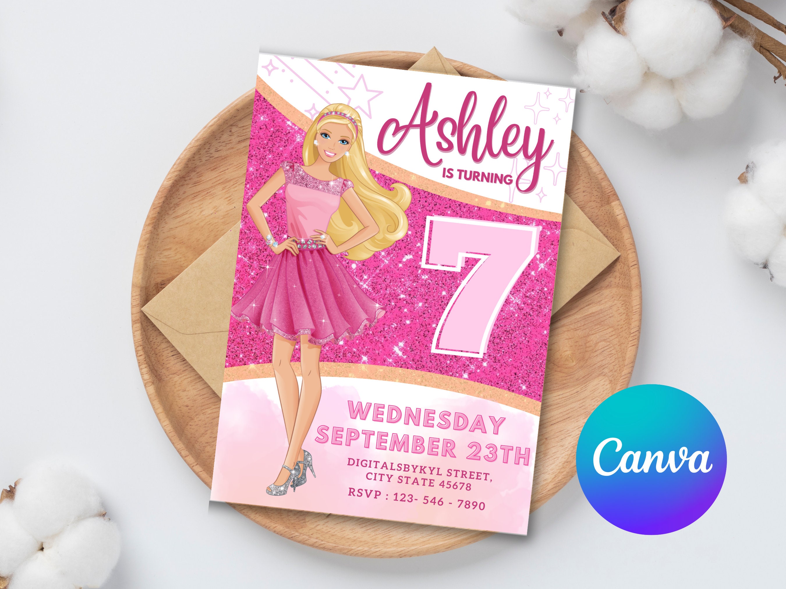 Editable Barbie Theme Pink Birthday Party Invitation, Pink Party ...