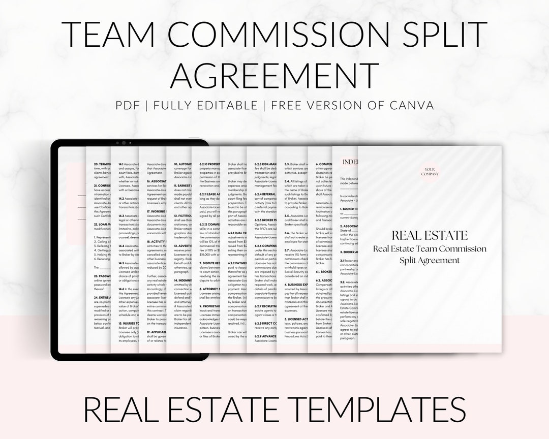 Real Estate Team Commission Split Agreement: Realtor Contract Template ...
