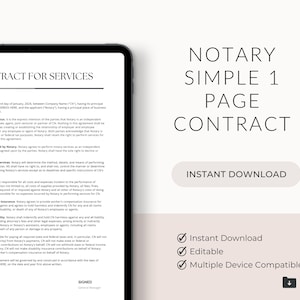 Simple Notary Contract Form, Notary Agreement, Contract for Services ...