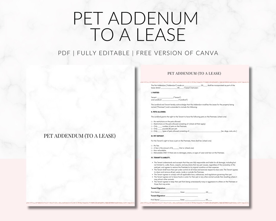 Pet Addendum to Lease Template: Pet Permission Form (edit in Canva) - Etsy