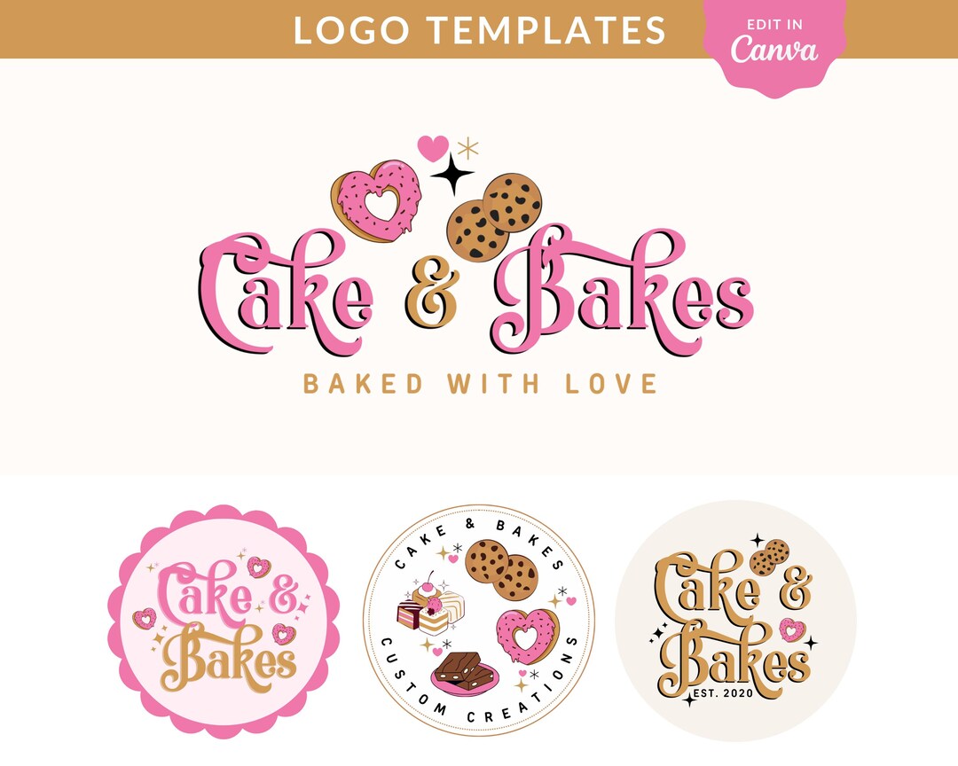 Editable Bakery Logo Design: Cake & Bakes Branding (canva Instant ...