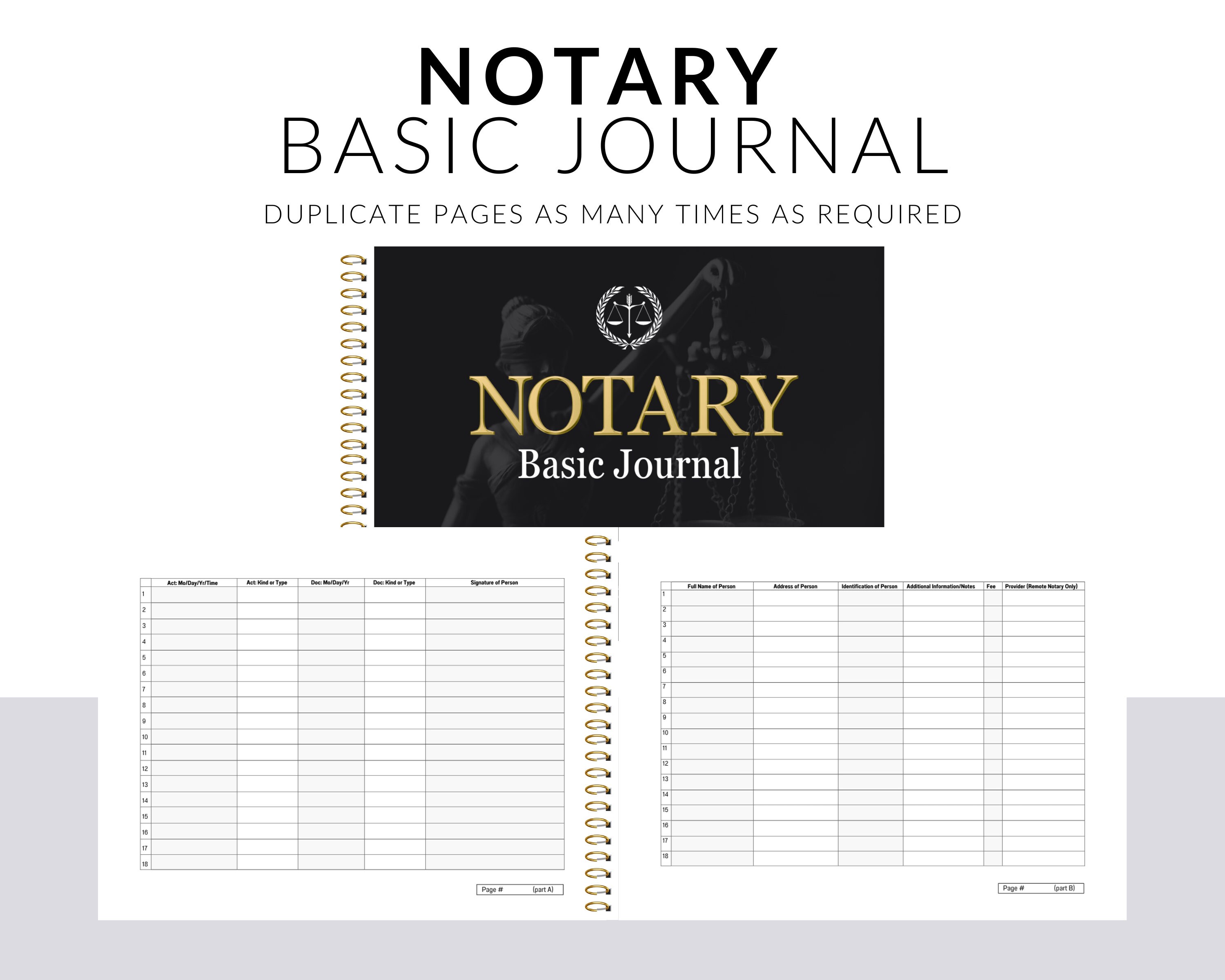 Notary Basic Journal, Notary Journal, Notary Business, Edit in Canva - Etsy