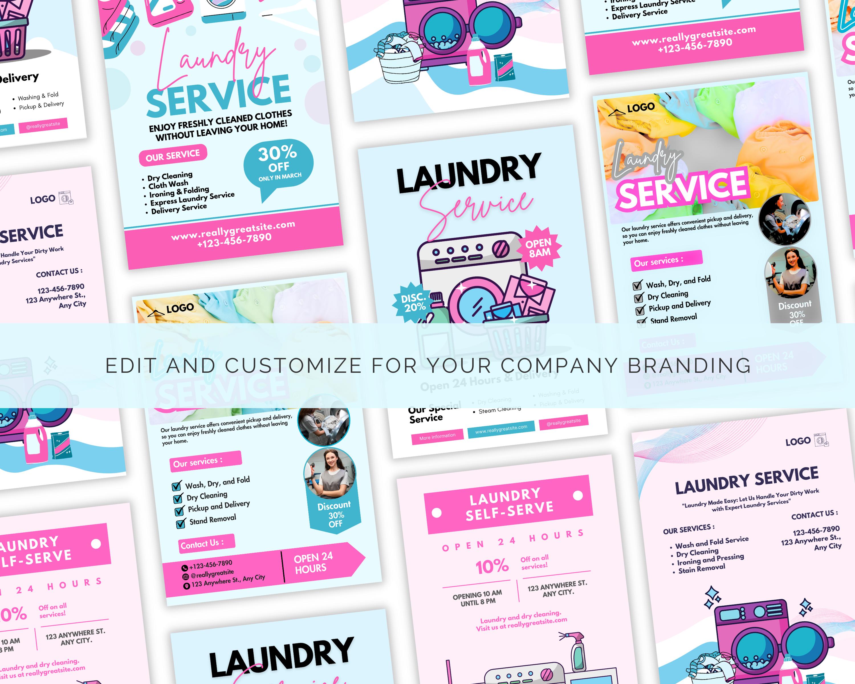 Laundry Service Flyers: Launderette Advertising Templates (canva ...