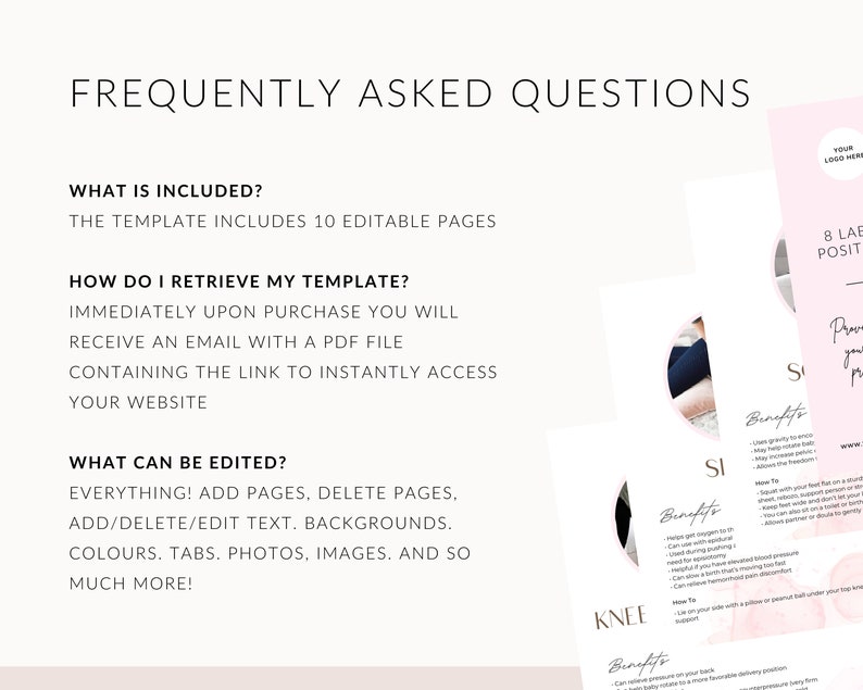 Labor Progress Positions Handout, Labor Handout Template, Doula ...