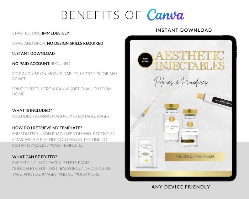 Injectables Policy Handbook, Medspa Clinic Procedures (editable Canva ...