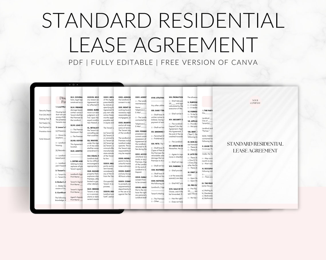 Standard Residential Lease Agreement, Fixed Term Rental Contract ...