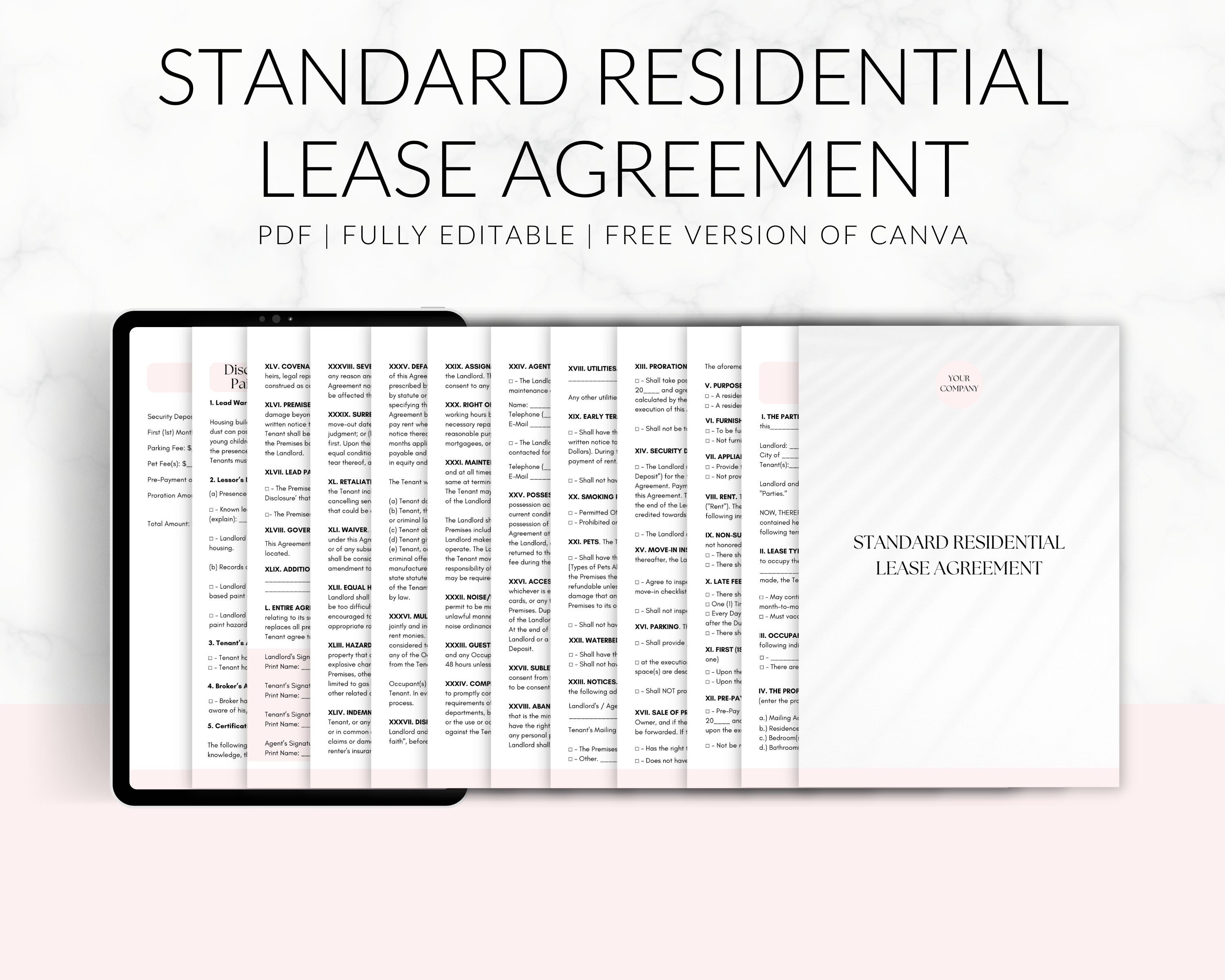 Standard Residential Lease Agreement, Fixed Term Rental Contract ...