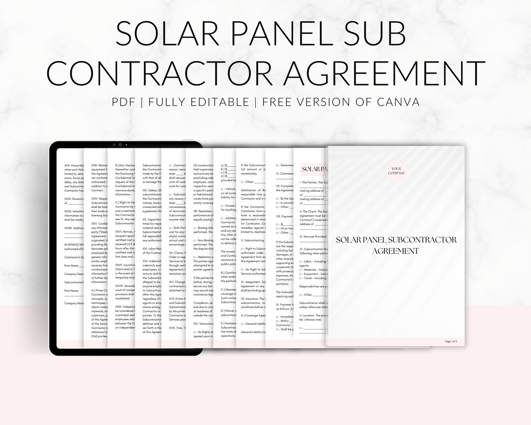 Solar Panel Sub Contractor Agreement, Legal Documents, Instant Download ...