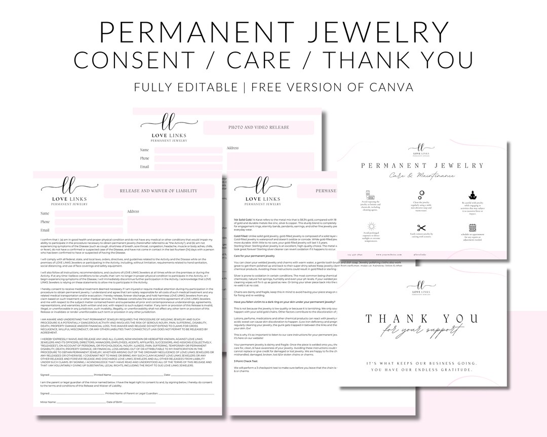 Permanent Jewelry Business Forms, Consent Waiver Release Forms, Thank ...