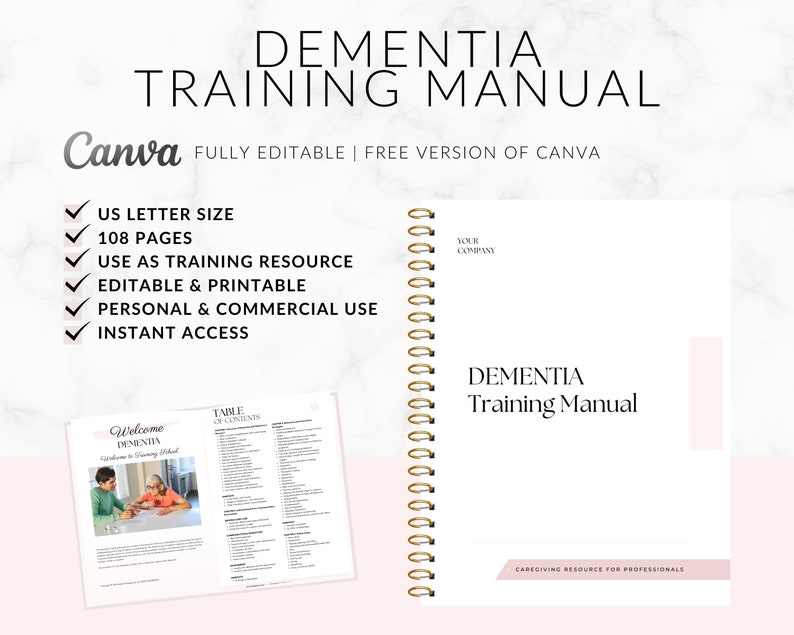 Dementia Training Manual: Caregiver Guide, Editable in Canva (PDF Ebook ...