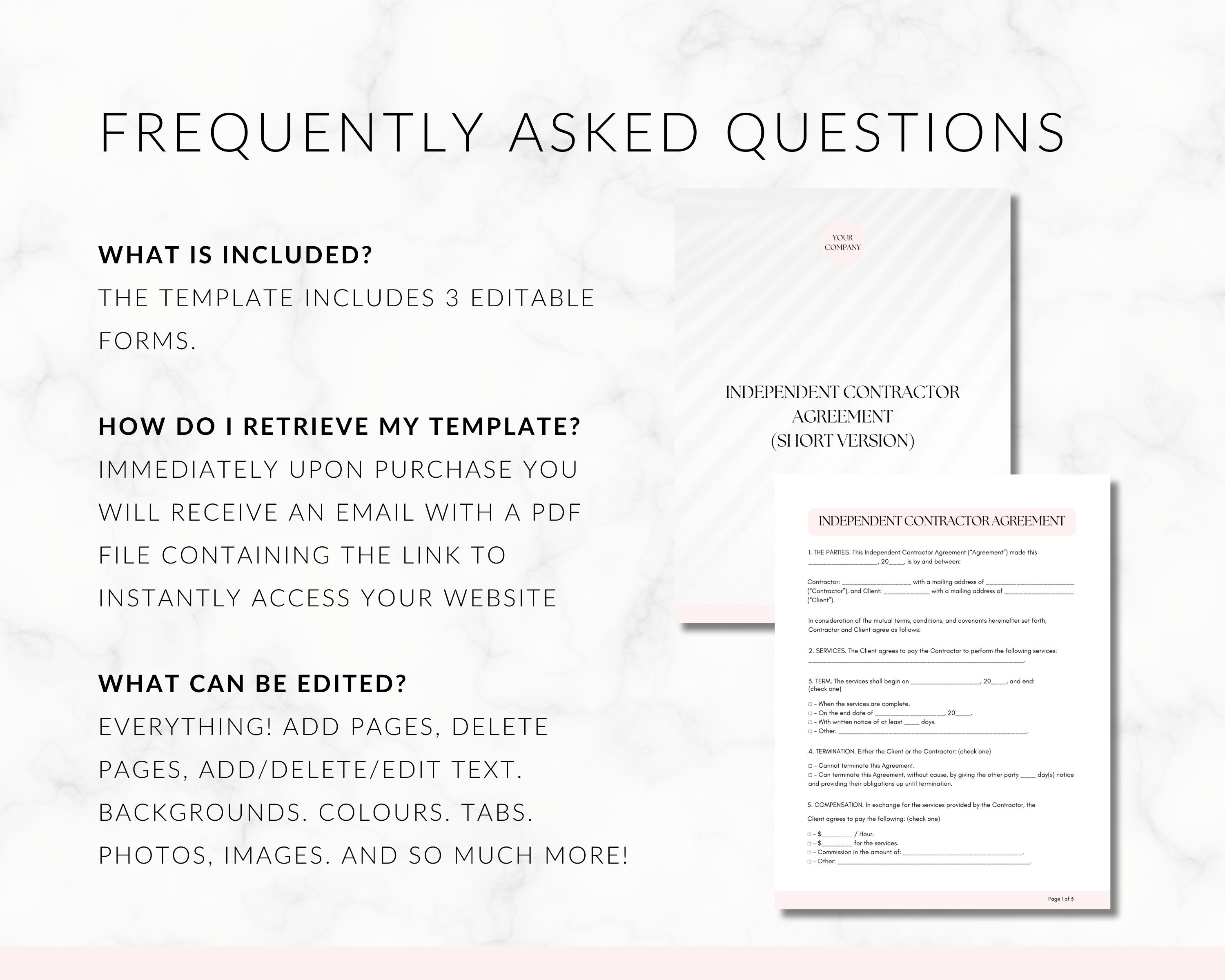 Independent Contractor Agreement, Short Version, Legal Document, 1099 ...