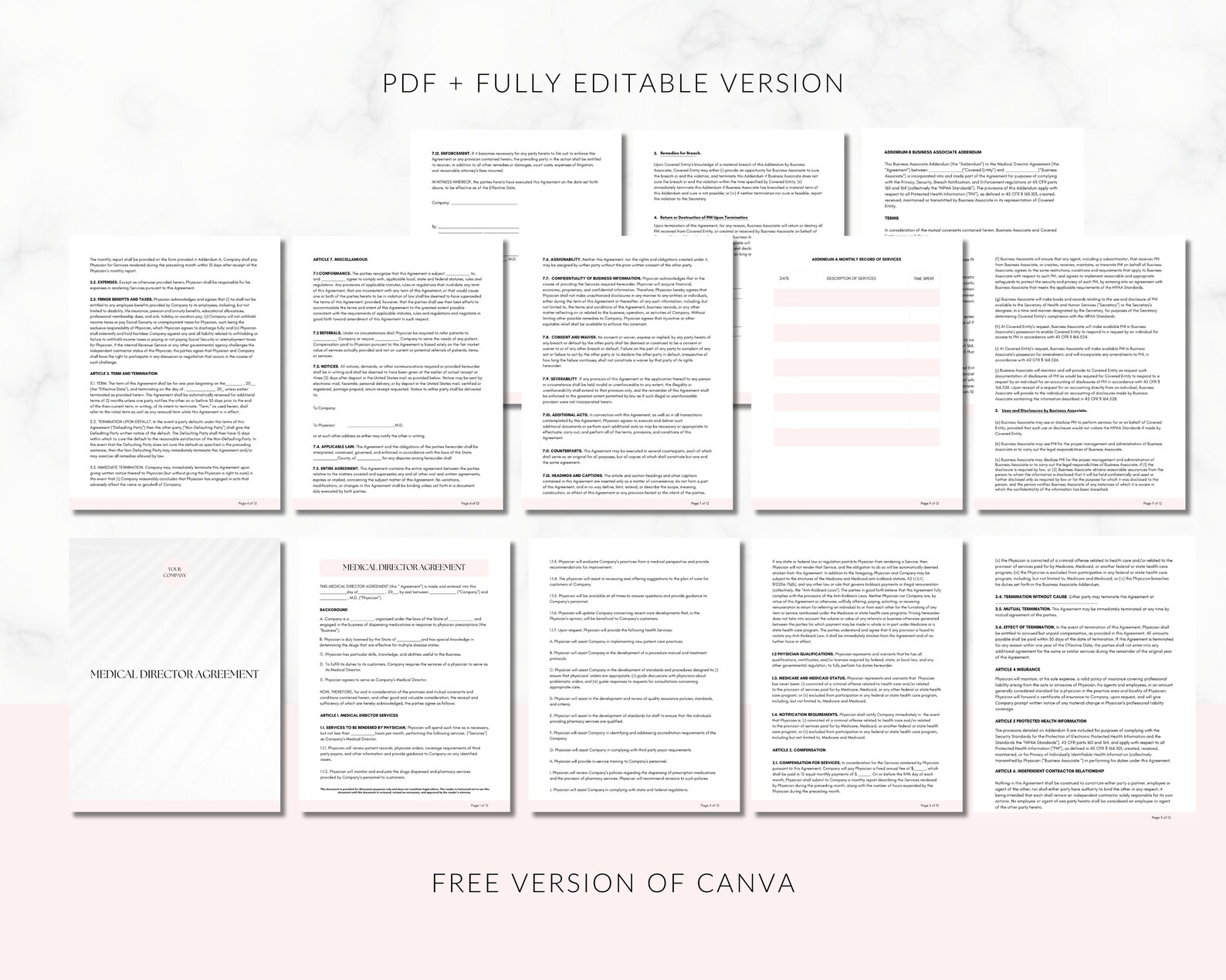 Medical Director Agreement Template: Editable Contract (canva) - Etsy