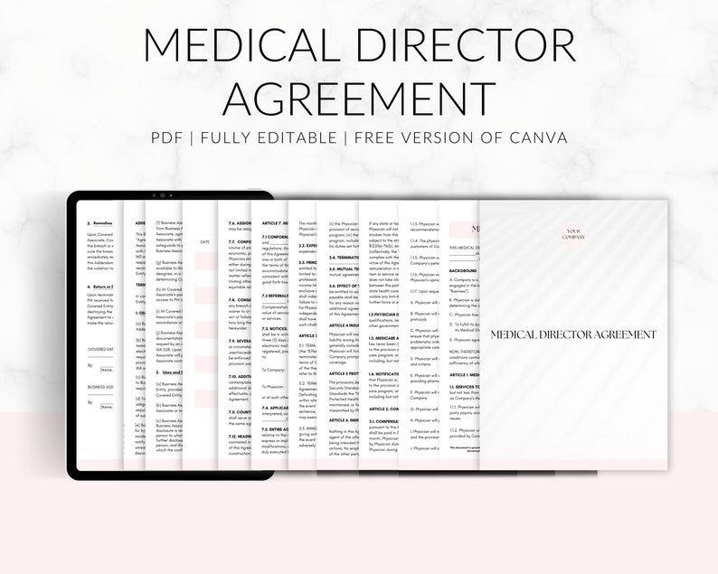 Medical Director Agreement Template: Editable Contract (canva) - Etsy