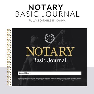 Notary Basic Journal, Notary Journal, Notary Business, Edit in Canva - Etsy