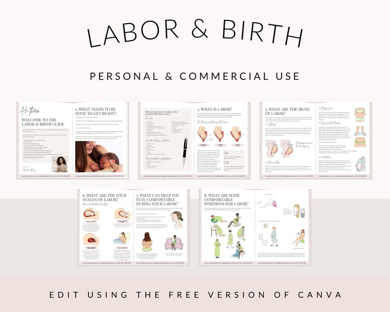Labor and Birth Guide: Doula Client Handout, Canva Editable (PDF Ebook ...