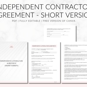 Independent Contractor Agreement, Short Version, Legal Document, 1099 ...