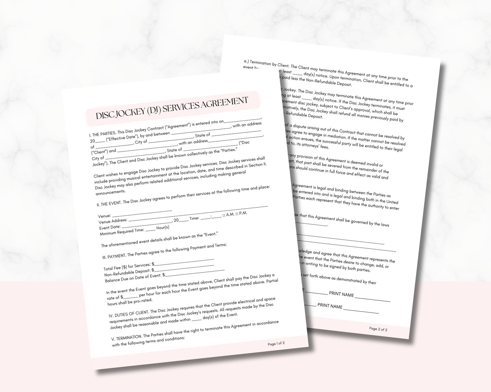 DJ Disc Jockey Services Agreement Contract Template, Edit in Canva - Etsy