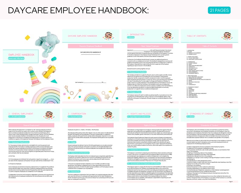 Daycare Employee Handbook: Editable 21-page Staff Guide (canva Template ...