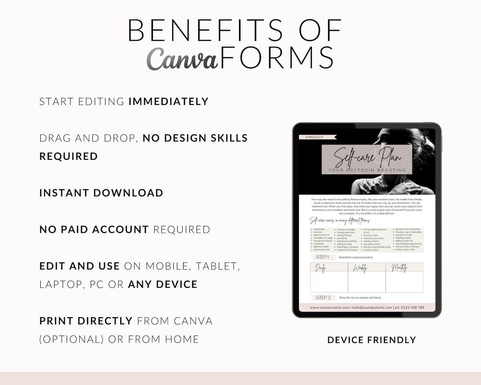Postpartum Handout Templates - Self-care After Birth Plan, Mental ...