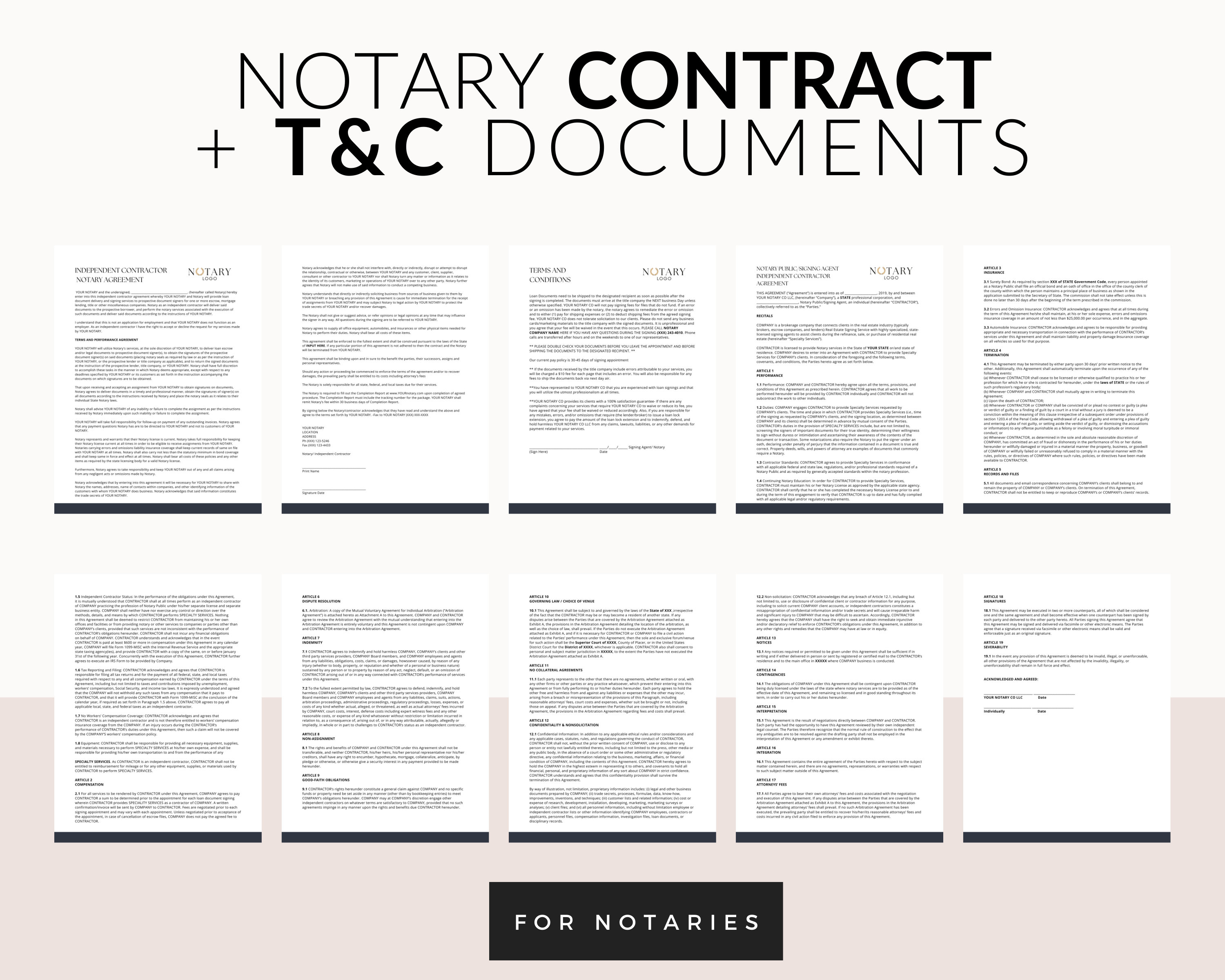 Notary Contract Document, Notary Agreement, Terms & Conditions ...