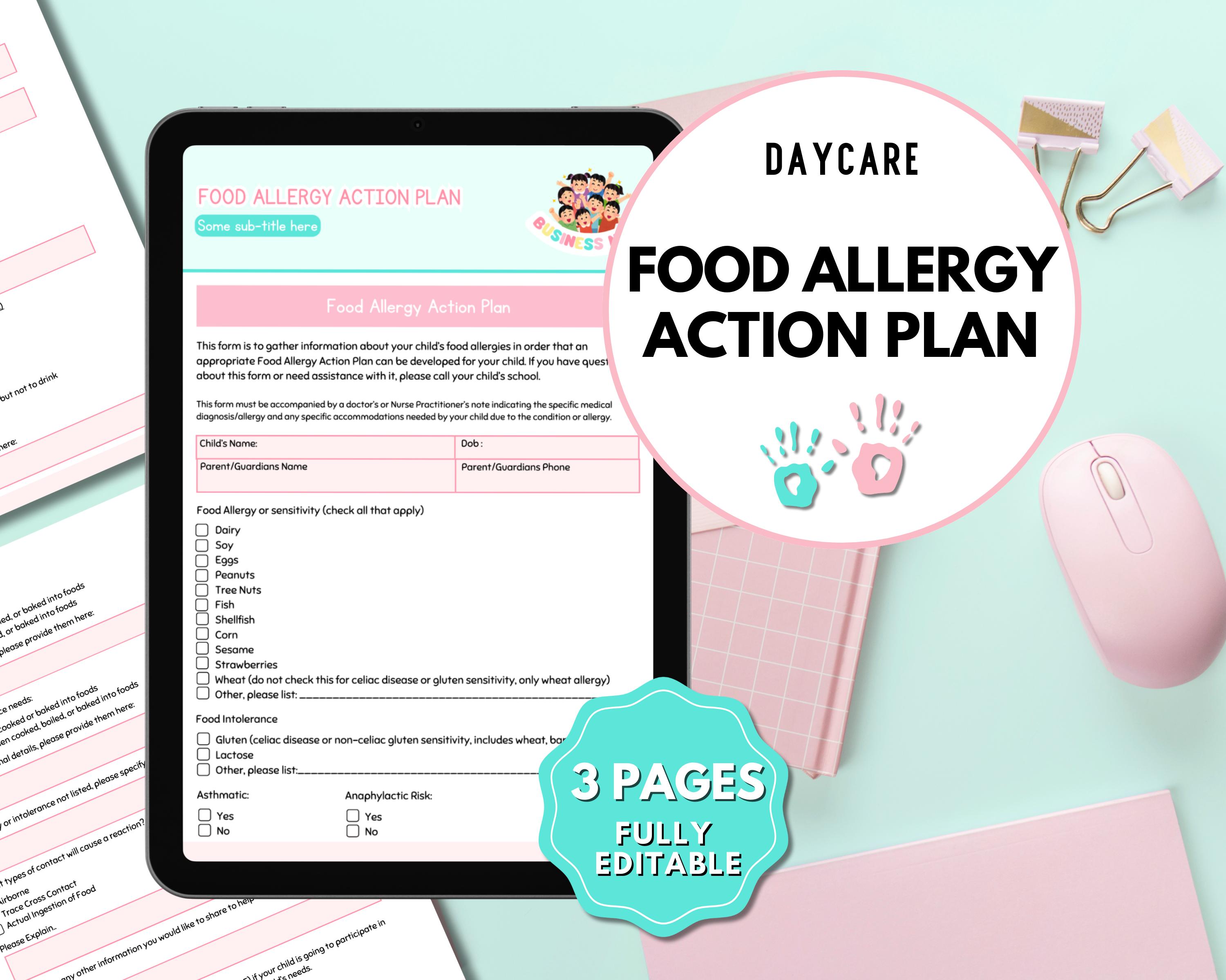 Daycare Food Allergy Action Plan Templates, Teacher Resources, Infant ...