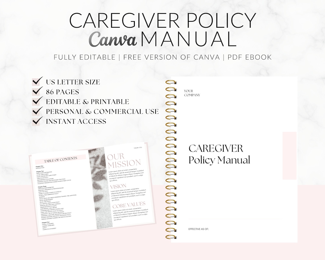 Caregiver Policy Manual, Employee Handbook, Care Business Policy ...