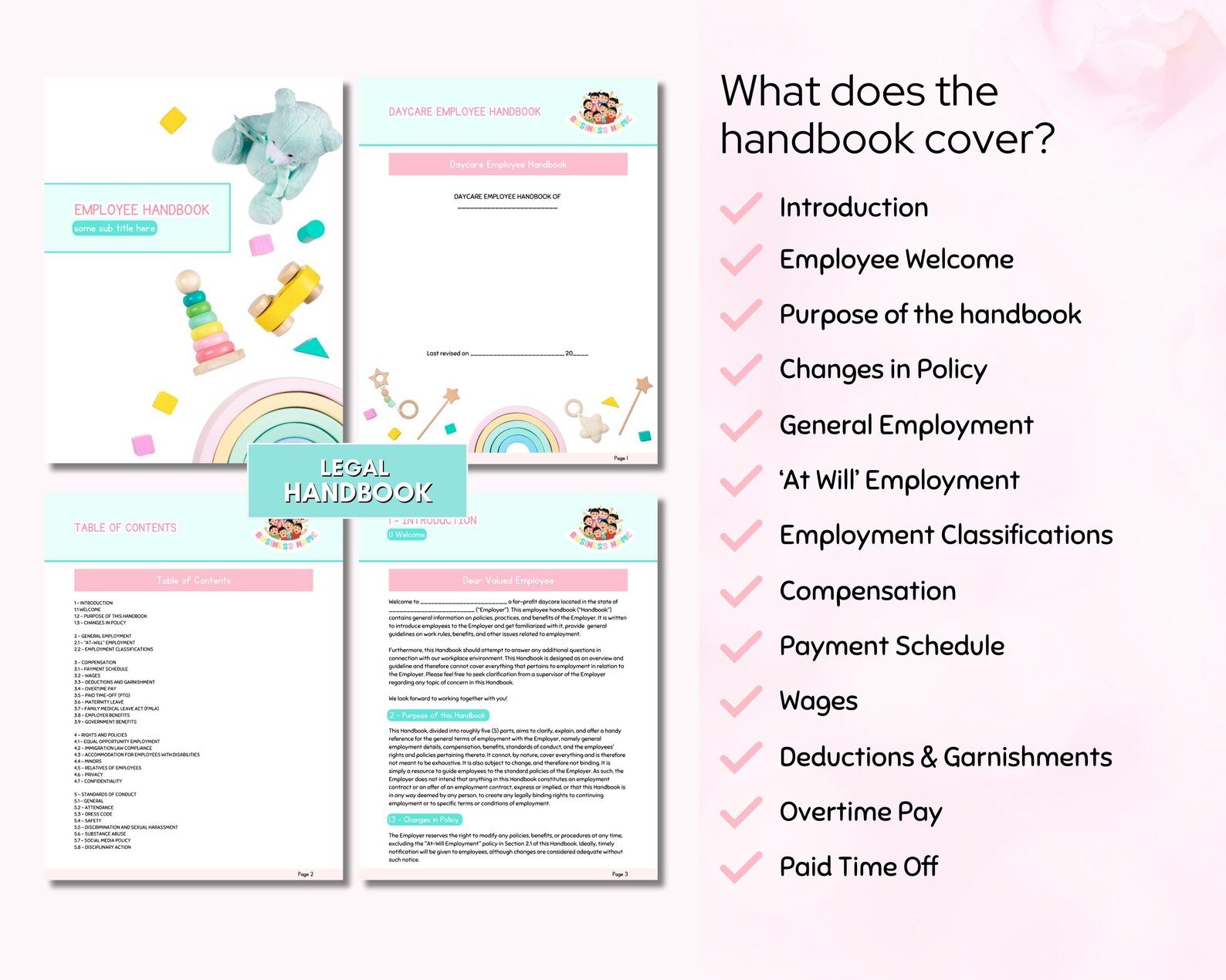 Daycare Employee Handbook- Childcare Staff Handbook, Preschool Employee Handbook, Childcare ...