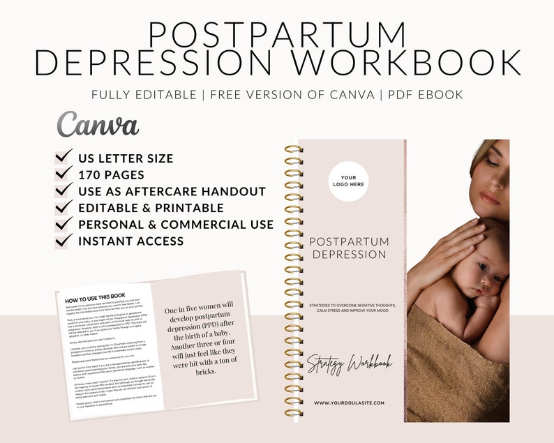 PPD Workbook, Editable Postpartum Depression Workbook, PPD Guide, Postpartum Doula, Postpartum ...