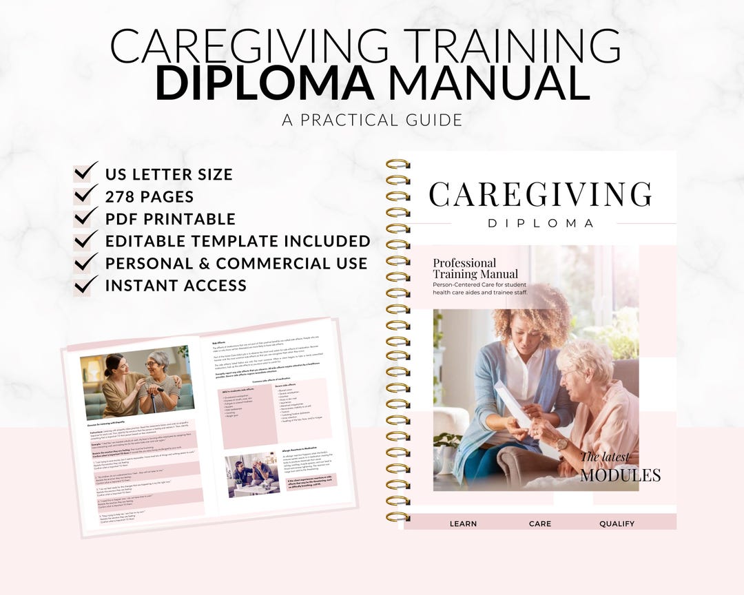 Caregiving Diploma Training Course Manual: Editable Canva Template (PDF ...