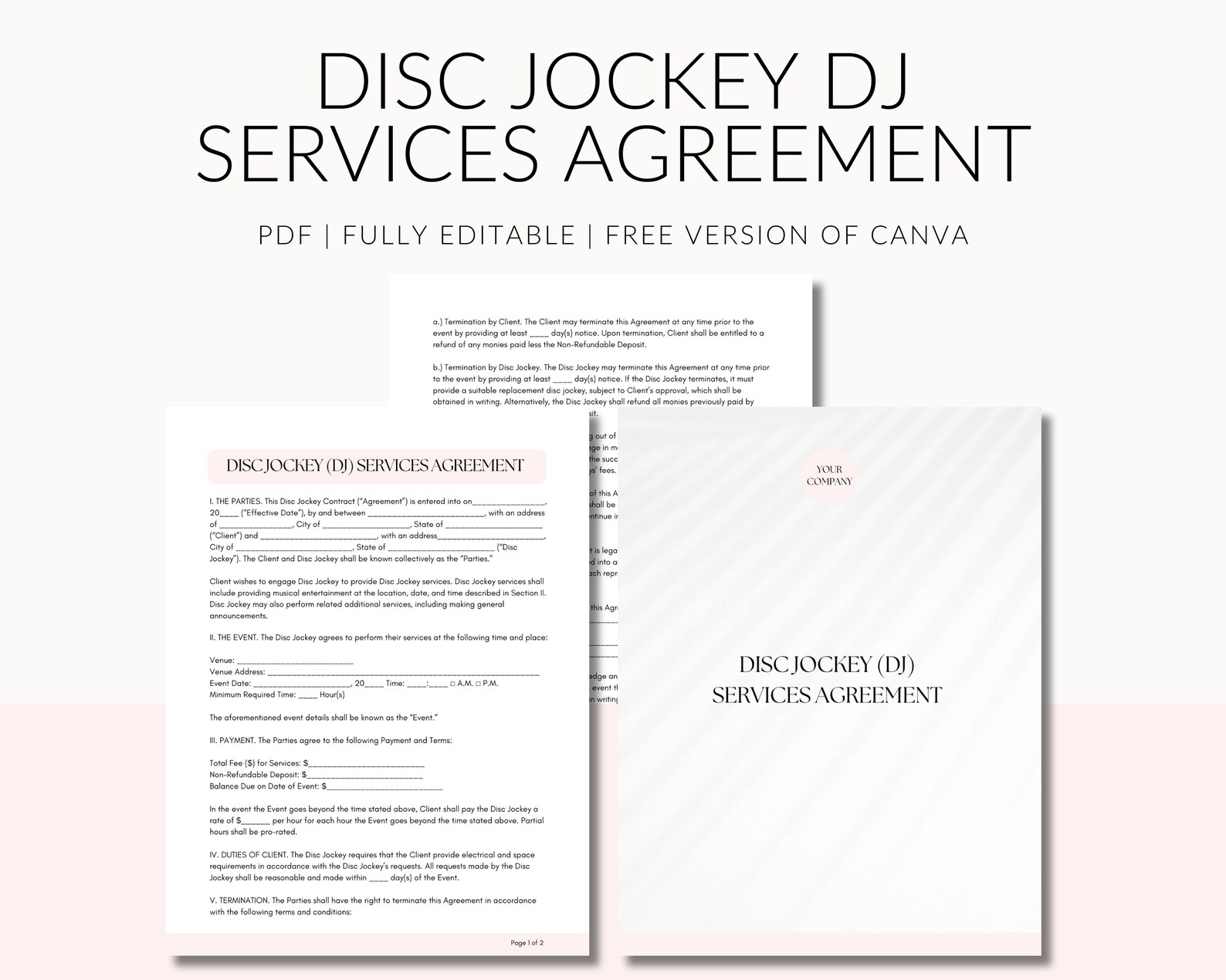DJ Disc Jockey Services Agreement Contract Template, Edit in Canva - Etsy
