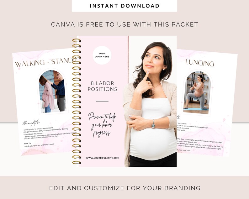 Labor Progress Positions Handout, Labor Handout Template, Doula ...