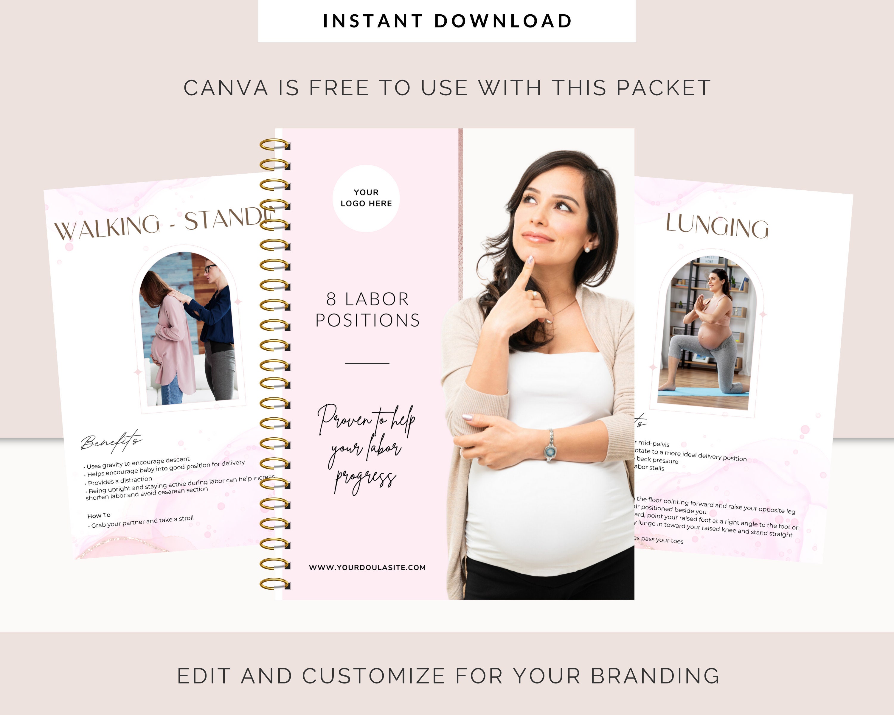 Labor Progress Positions Handout, Labor Handout Template, Doula ...