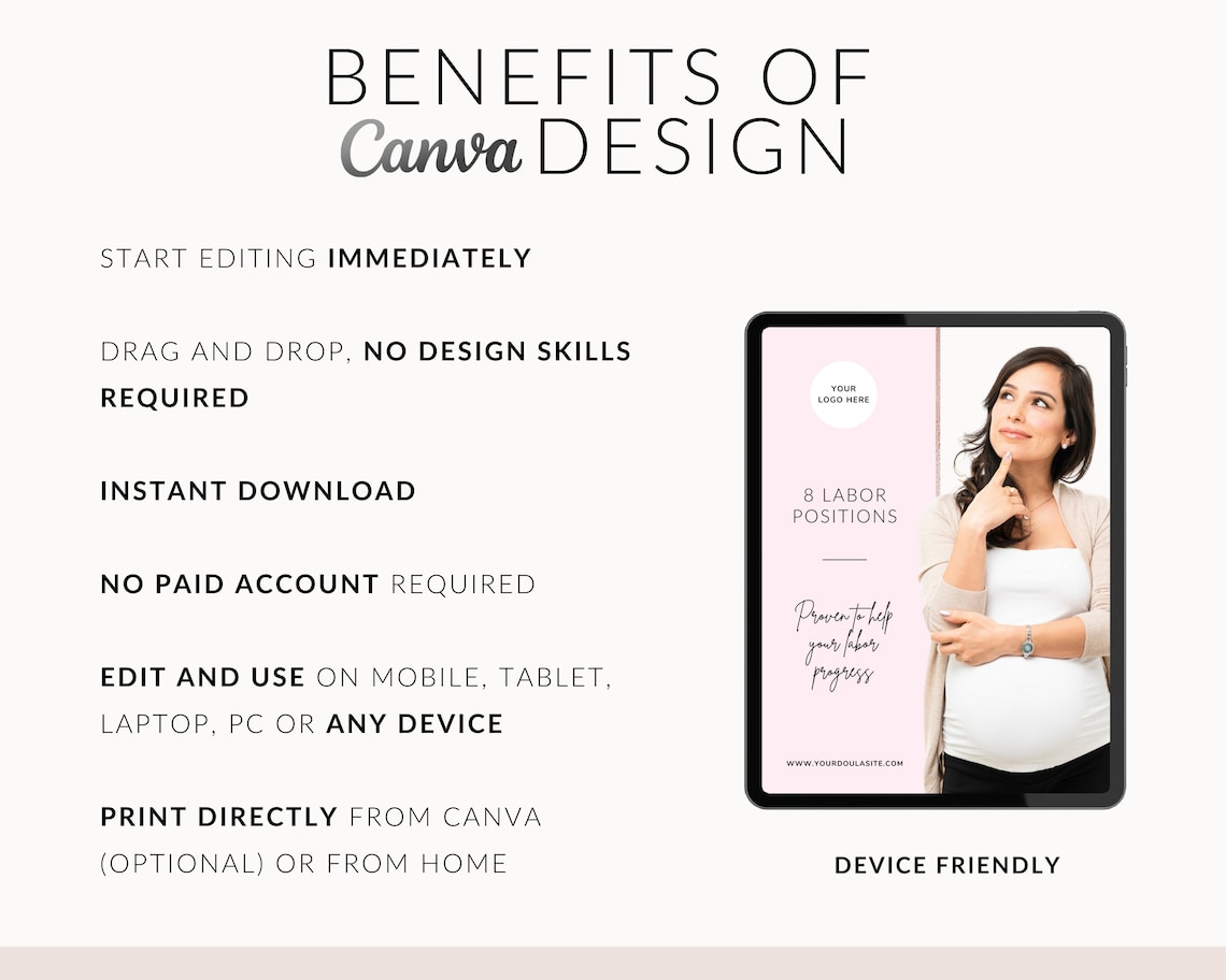 Labor Progress Positions Handout, Labor Handout Template, Doula ...