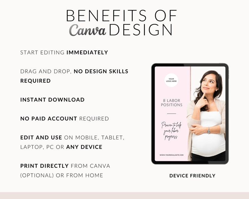 Labor Progress Positions Handout, Labor Handout Template, Doula ...