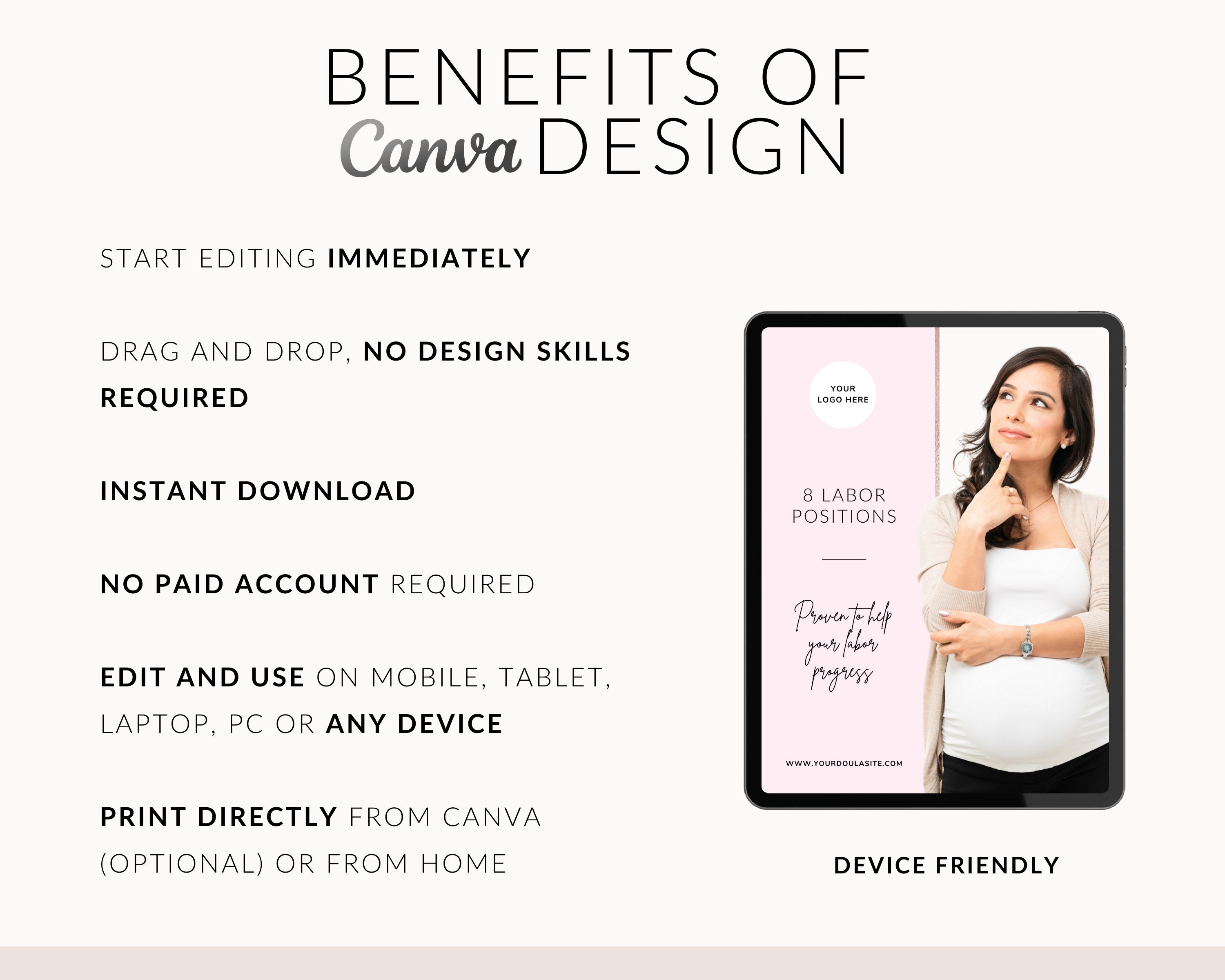 Labor Progress Positions Handout, Labor Handout Template, Doula ...