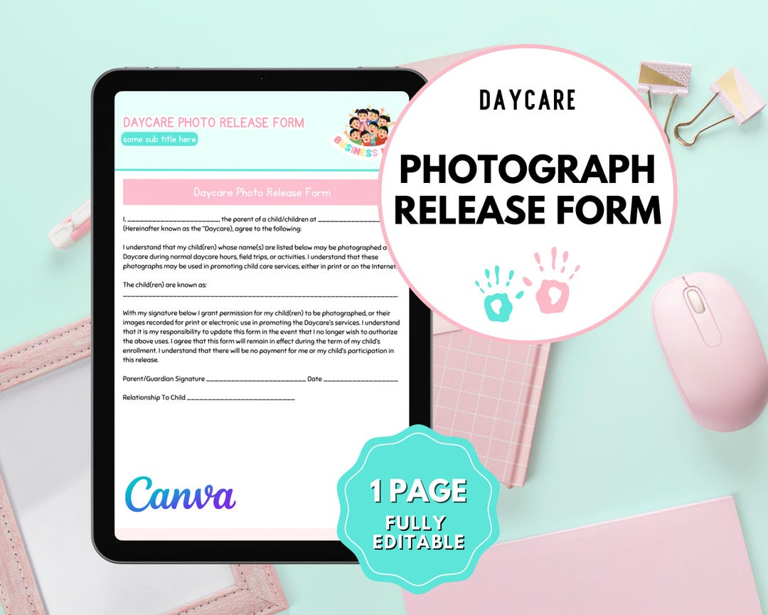 Daycare Photo Release Form, Daycare Business Forms, Childcare Branding ...