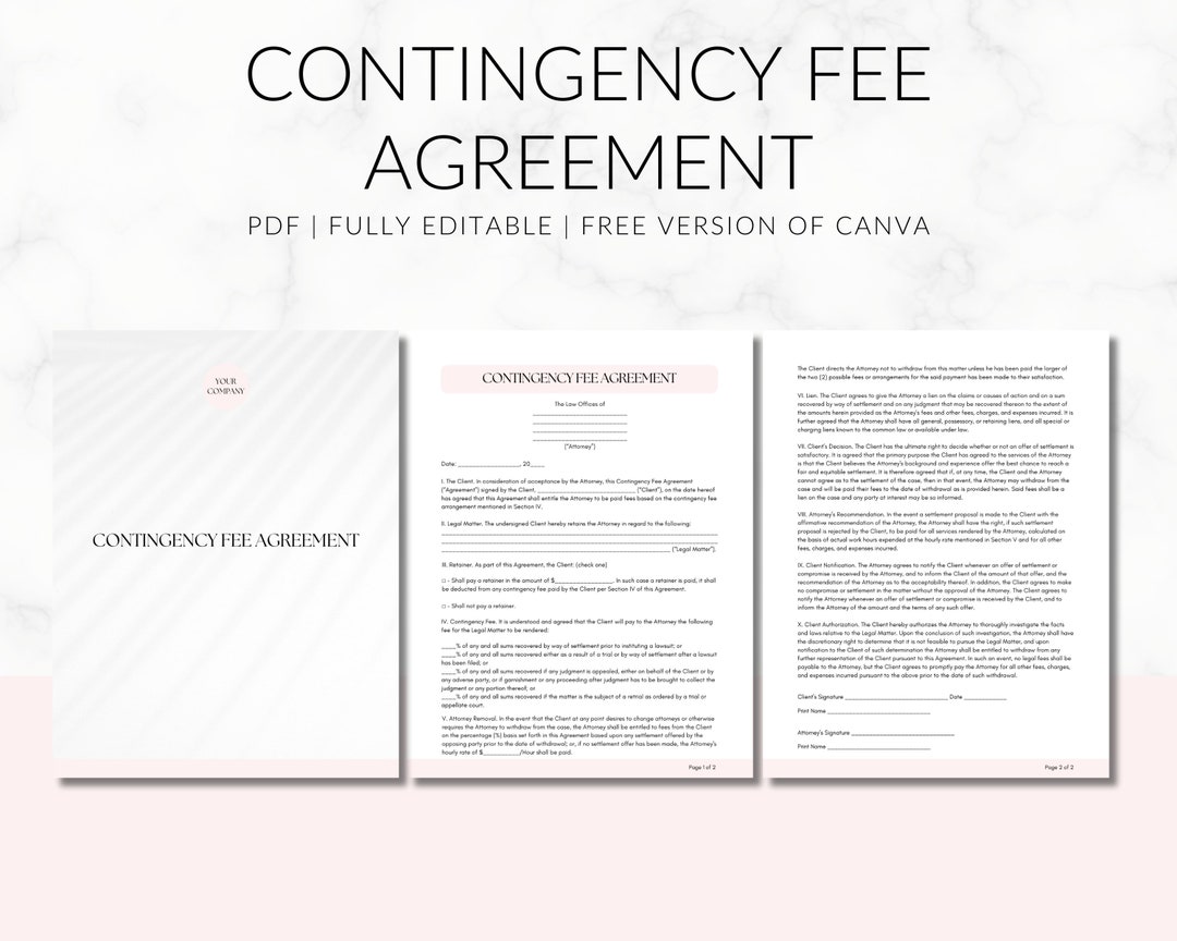 Contingency Fee Agreement Template, Contingent Agreement Contract ...