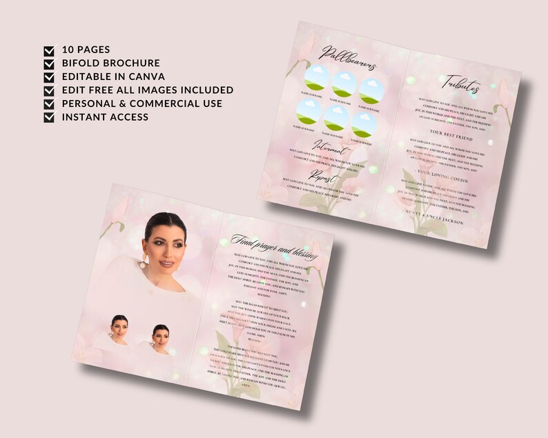 10 Page Funeral Memorial Booklet, Bi-fold Funeral Program, Obituary ...