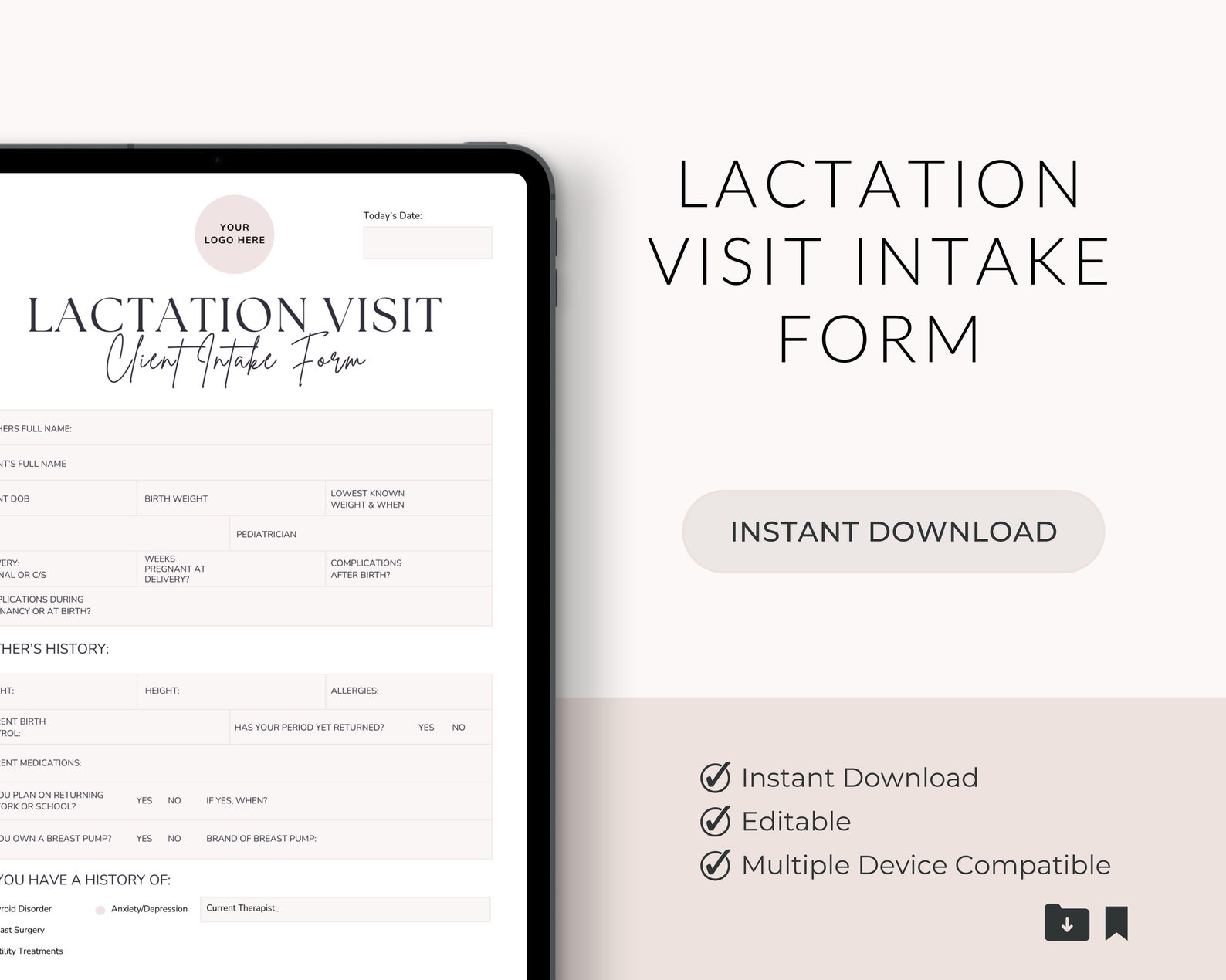 Lactation Consultant Client Intake Form: Editable Breastfeeding Support ...