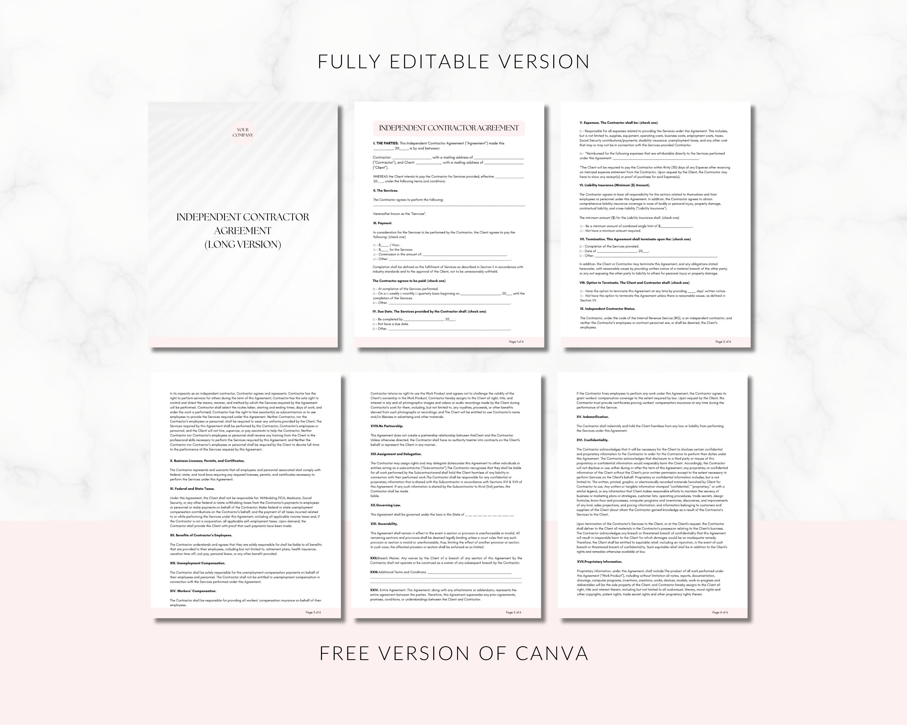 1099 Independent Contractor Agreement, Long Version, Legal Document ...