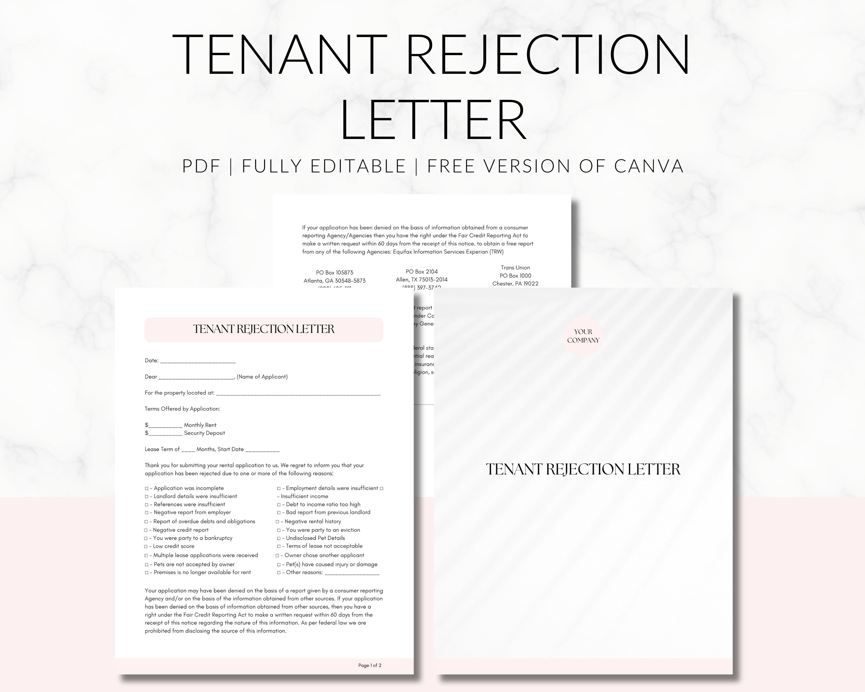 Tenant Rejection Letter Template, Landlord Documents, Rental Agency ...