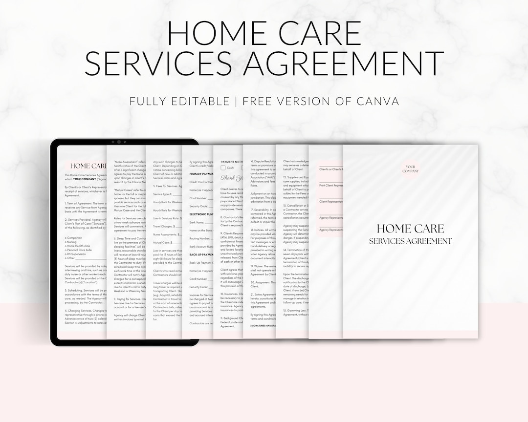 Home Care Services Agreement Template: Editable Client Contract (canva ...