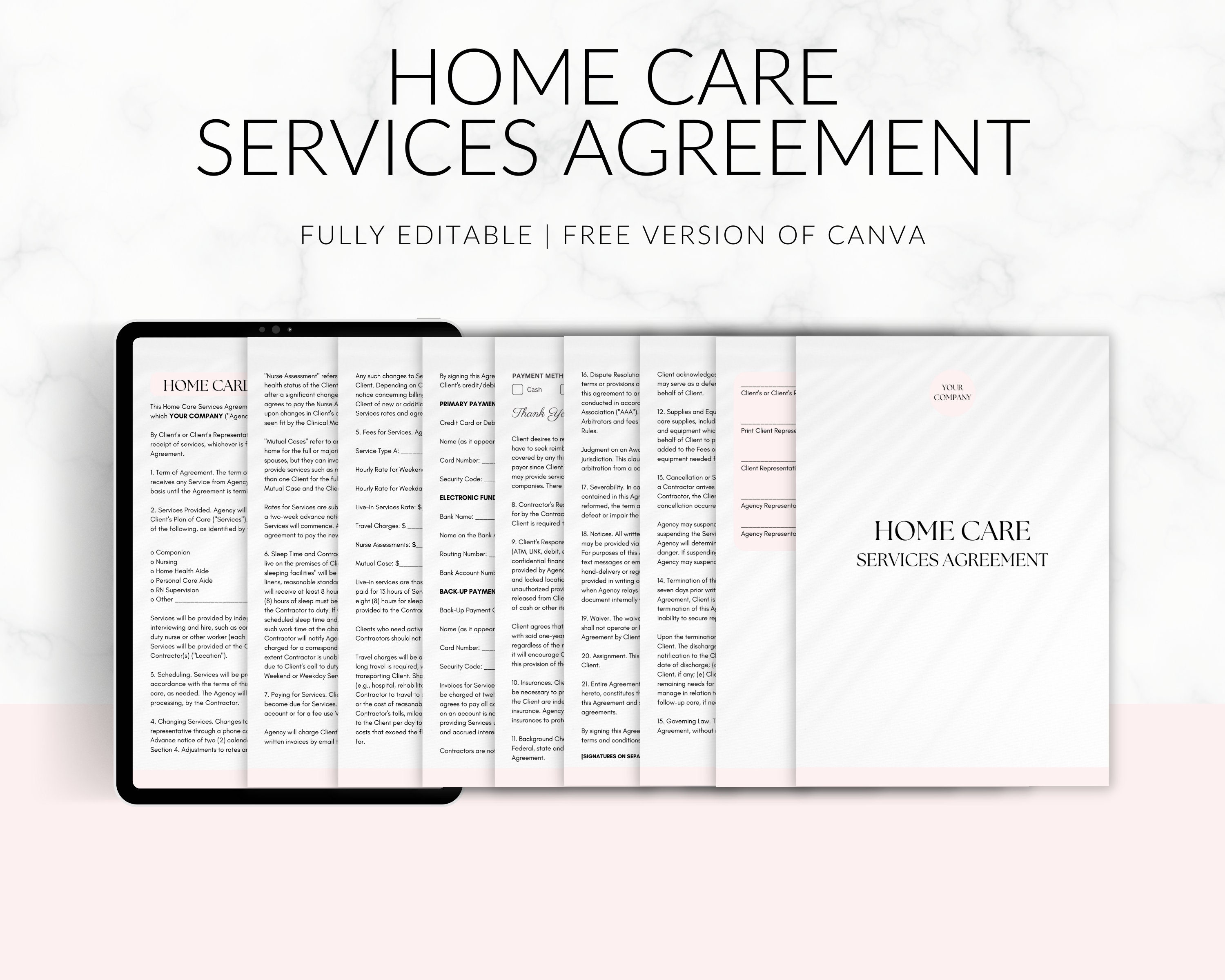 Home Care Services Agreement Template: Editable Client Contract (canva ...