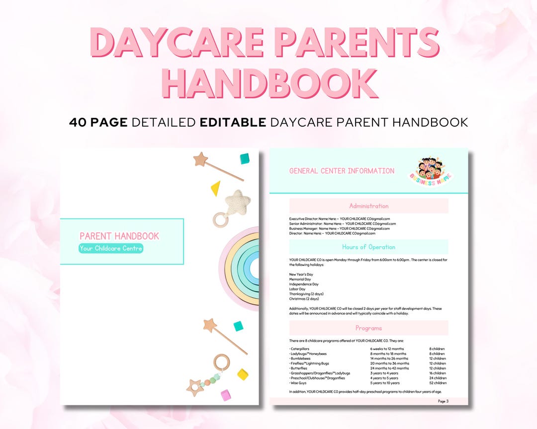 Daycare Parent Handbook, Parent Handbook for Daycare, Childcare Policy ...